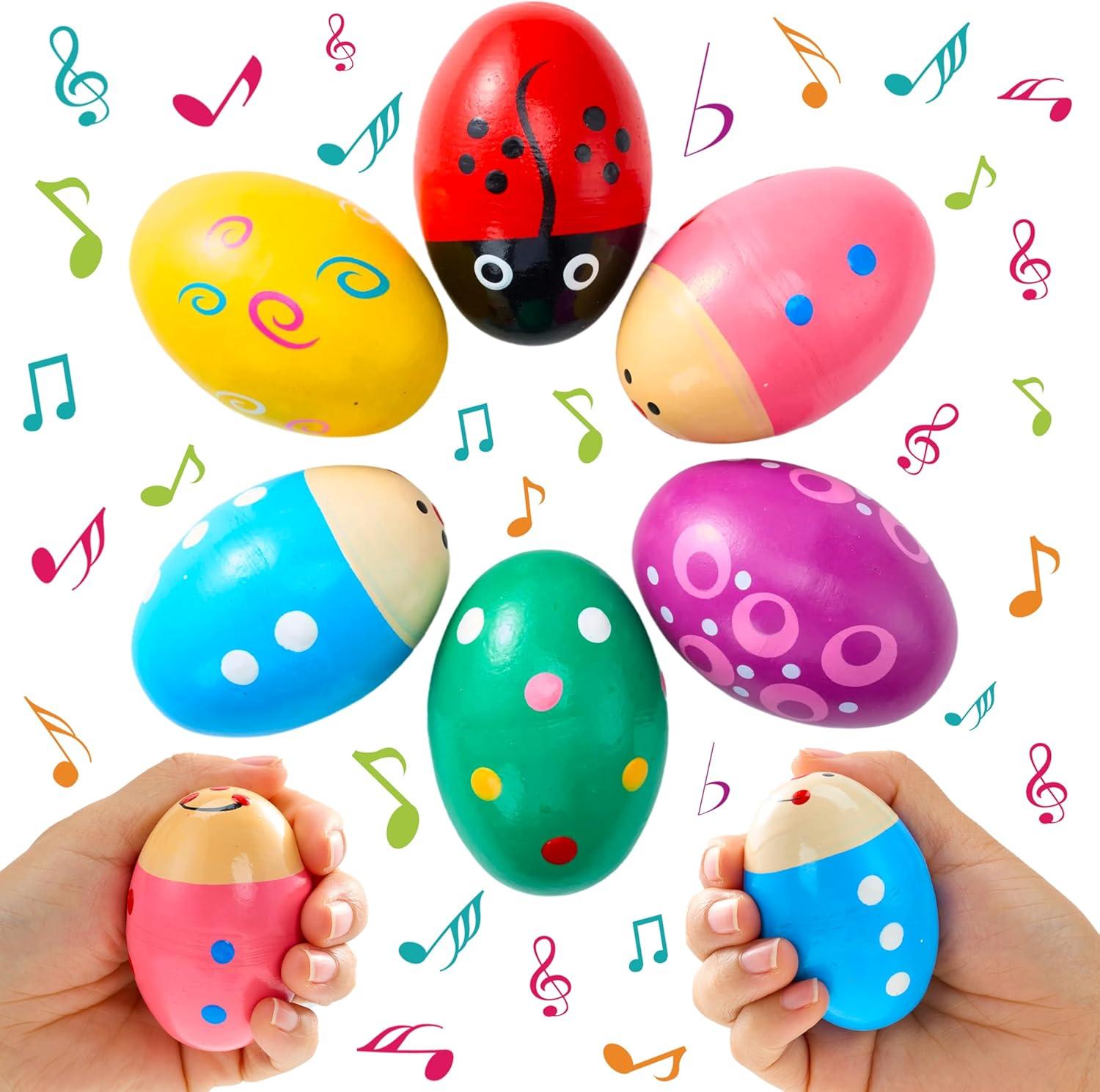JOYIN 6 Packs Easter Wooden Egg Shakers Maracas Percussion Musical for ...